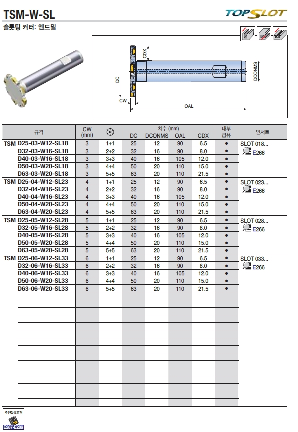 [대구텍] 탑슬롯 TSM-D50-03-W20-SL18
