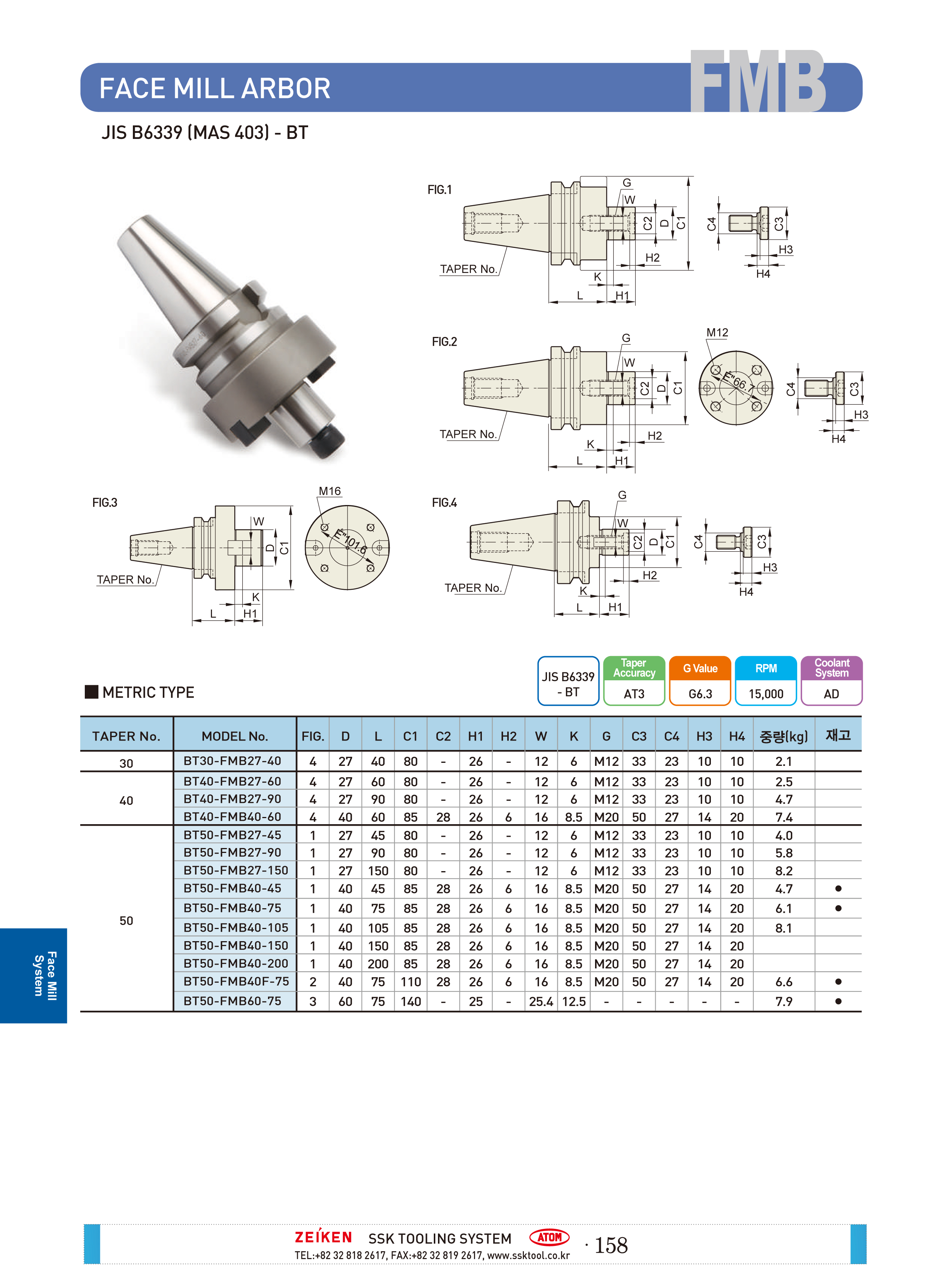 [신세기/아톰(ATOM)] FMB 페이스밀 아바 BT50-FMB40-150