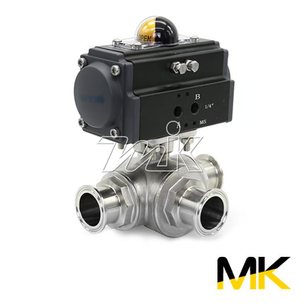 [MK] 쎄니타리 공압볼밸브 SUS304(3WAY)-페럴(더블) 2S(T타입)